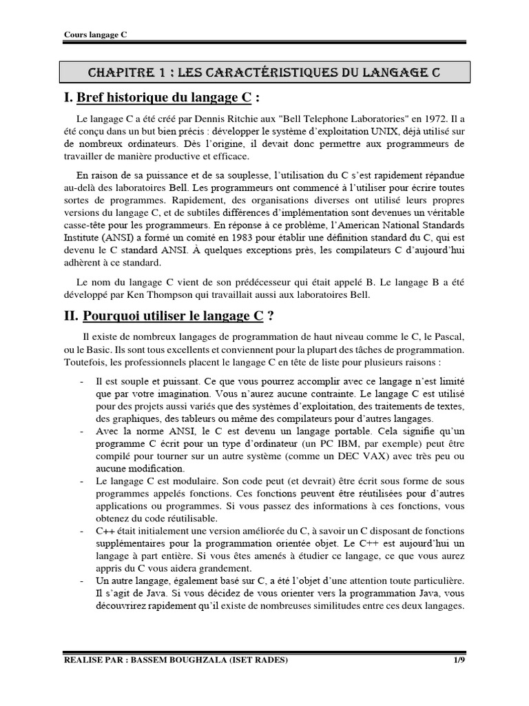 Langage C - (Chapitre 1) - Structures Simples | PDF | C (Langage de programmation ...
