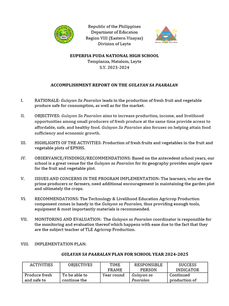 GulayanSP EPNHS MATALOM 2023 2024 | PDF | Vegetables | Economies