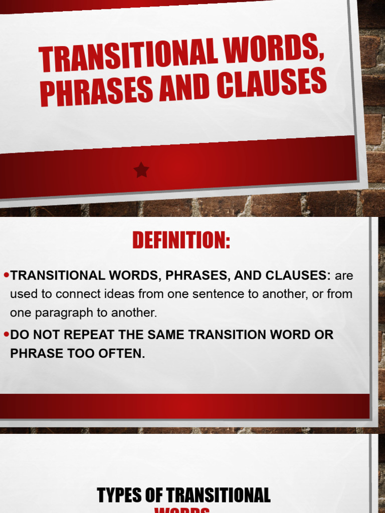 Transitional Words, Phrases and Clauses | Download Free PDF | Reason ...