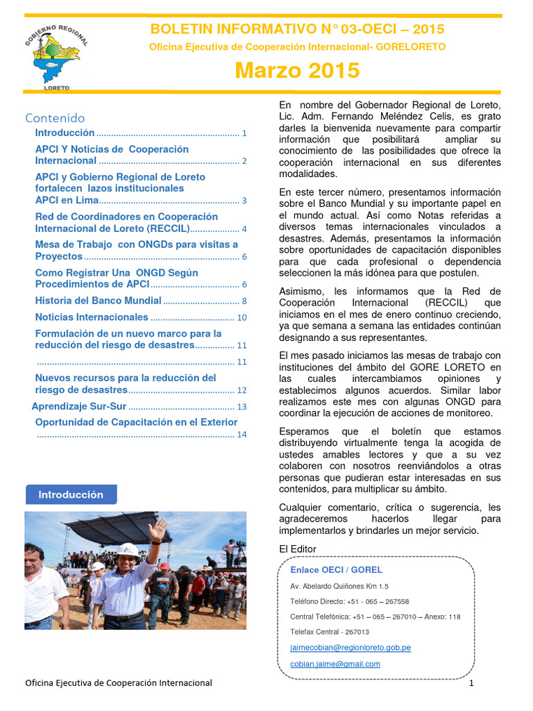 Boletin Informativo Oeci 3 1 | PDF | Perú | Grupo del Banco Mundial