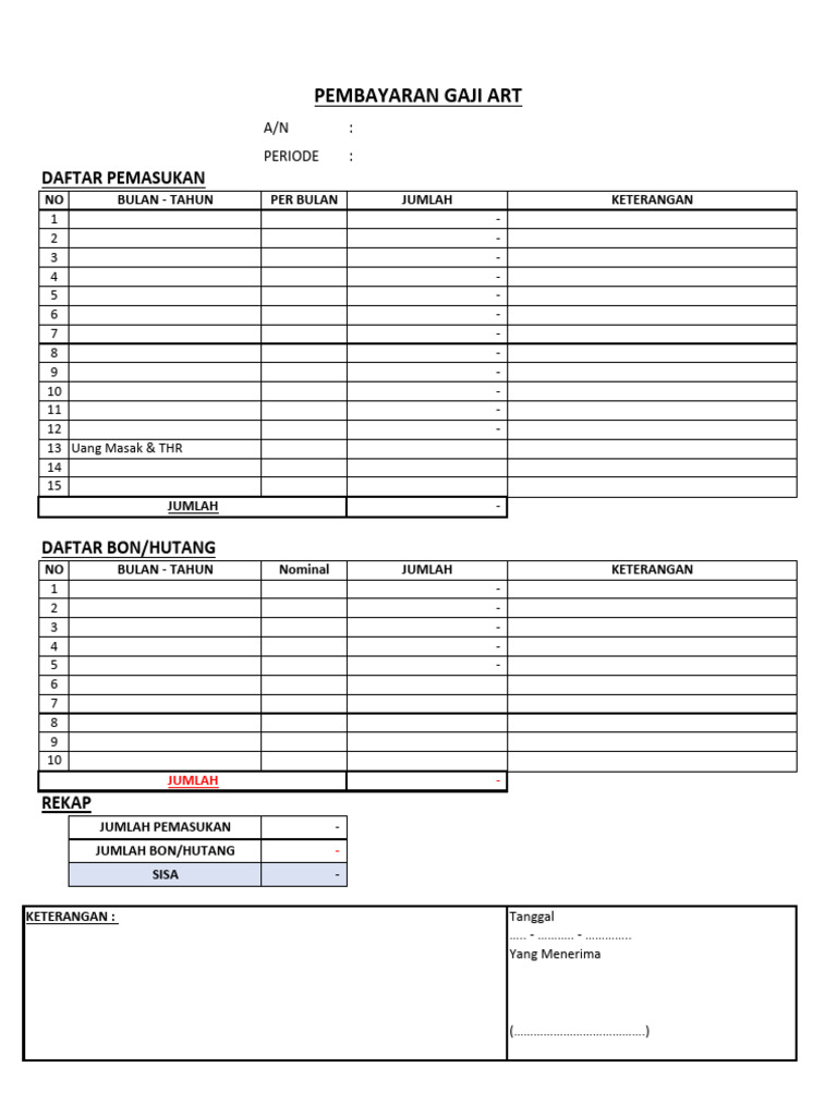 Pembayaran Gaji ART dan Bon Hutang | PDF