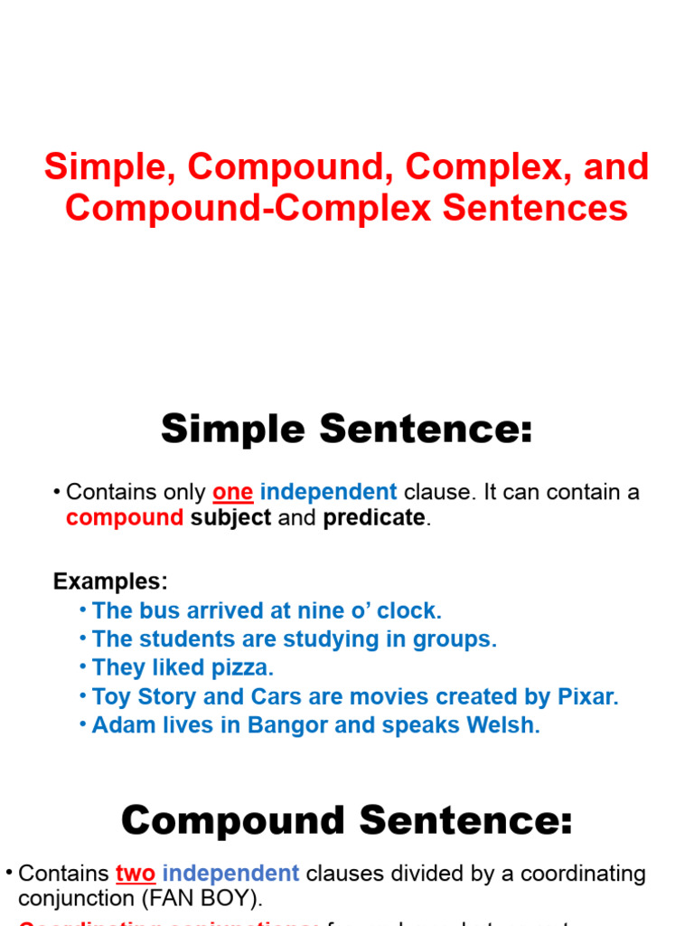 Simple, Compound, Complex, and Compound | PDF | Syntax | Grammar