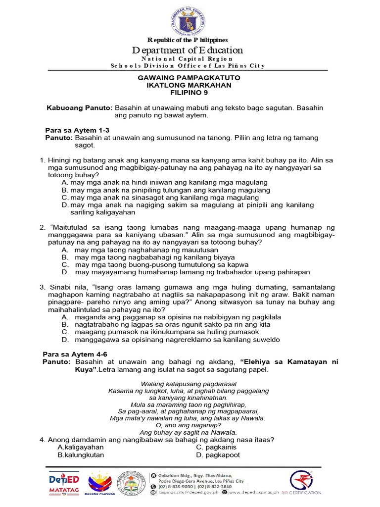 Filipino g9 3rd Quarter | PDF