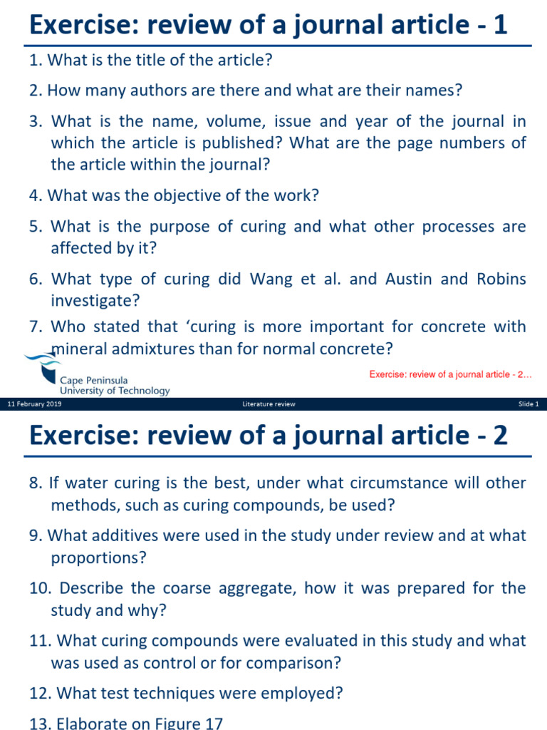 Literature review Example journal article review exercise questions | PDF