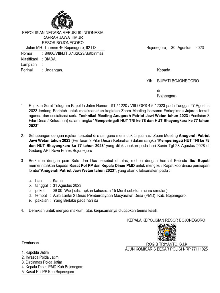 Undangan Bupati Bersama Kasatpol PP Dan Kadin PMD Baru | PDF