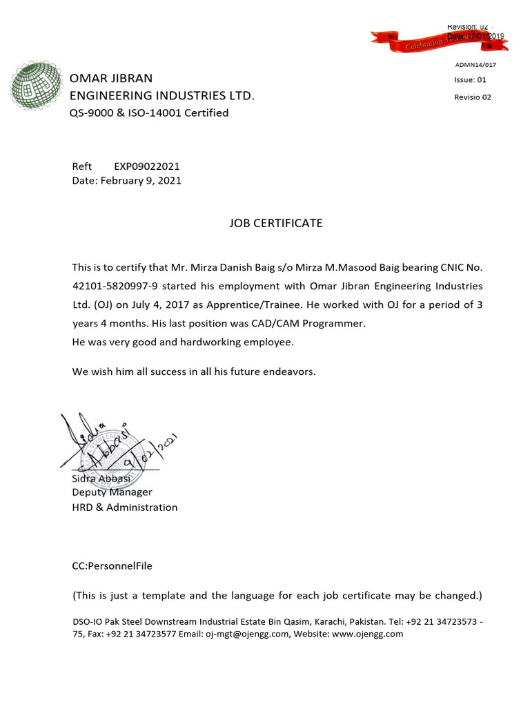 Omar Jibran Engineering Industries LTD.: QS-9000 & ISO-14001 Certified | PDF