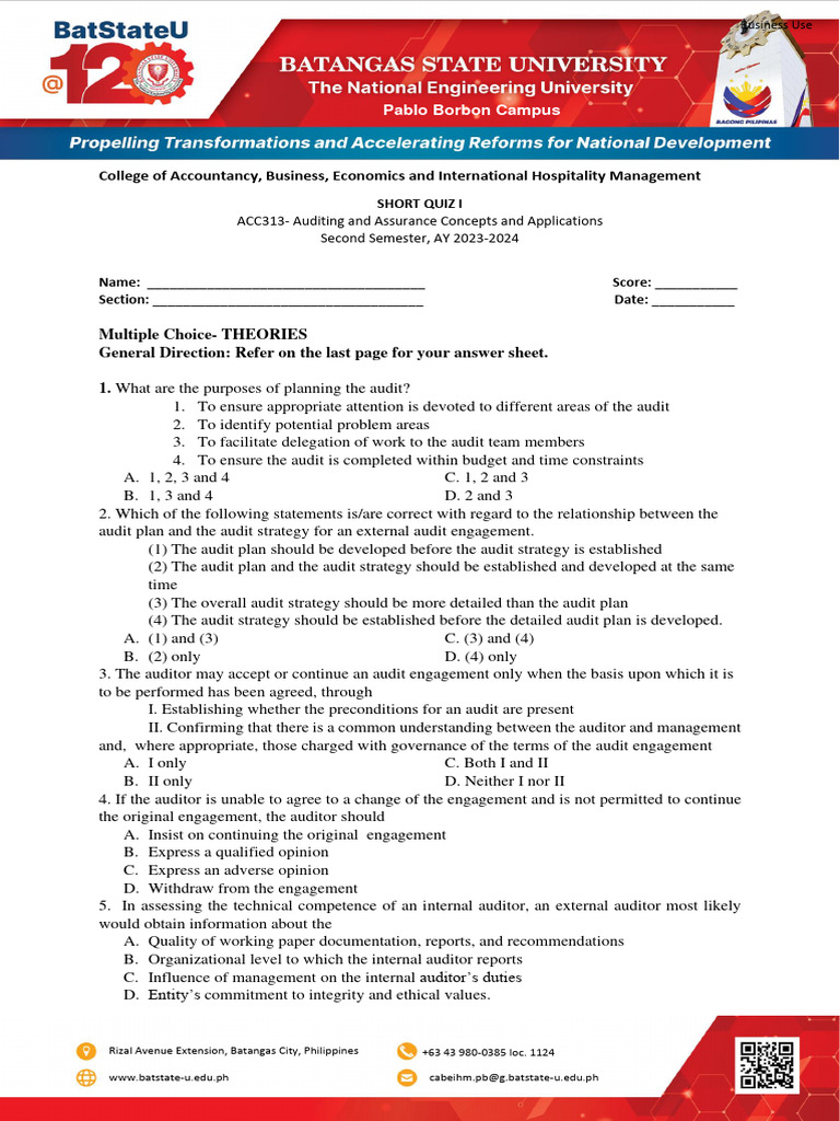 LONG Quiz Correction of Errors FINAL | PDF | Audit | Internal Control