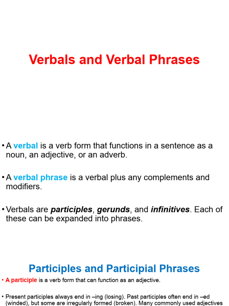 Verbals and Verbal Phrases | PDF | Verb | Adjective