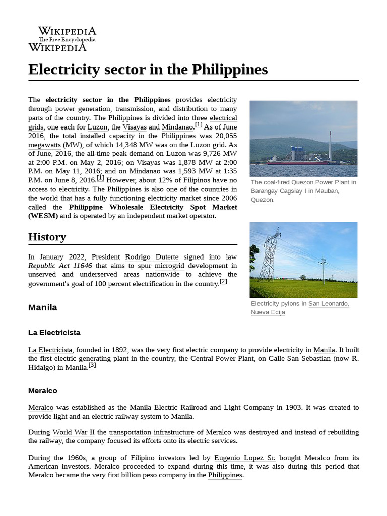 Electricity Sector Overview in the Philippines | PDF | Electric Power ...