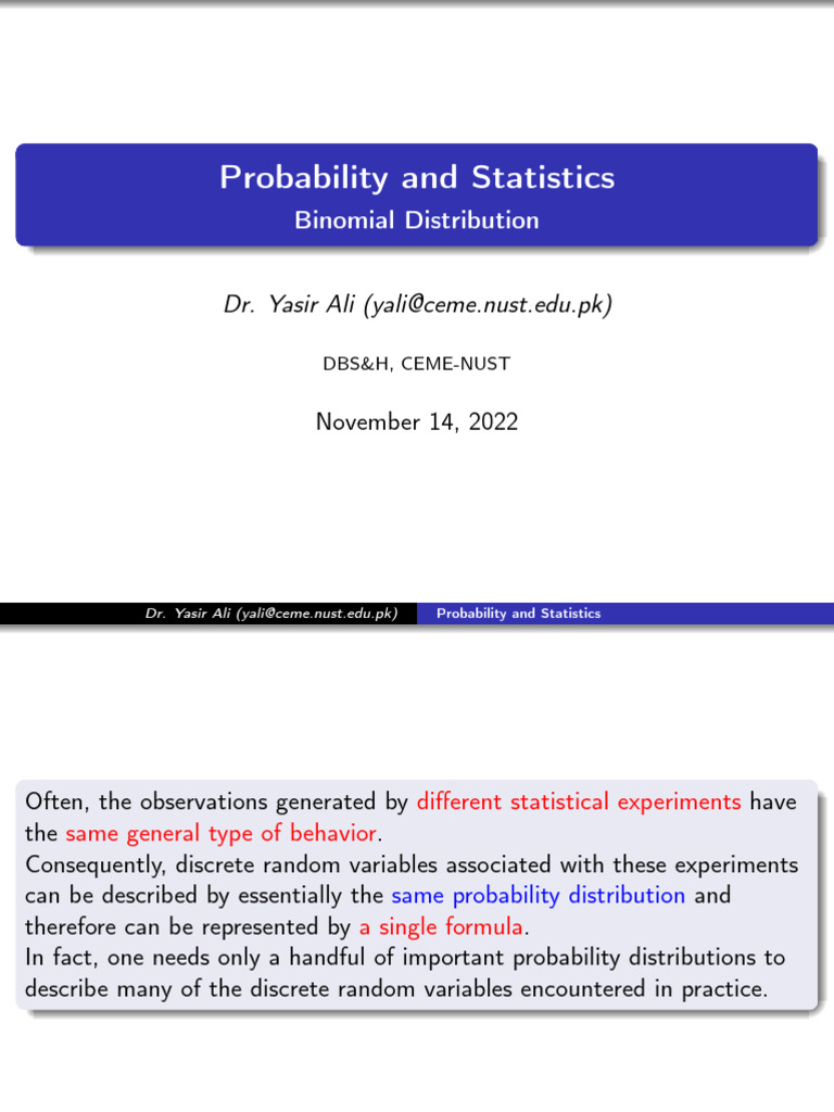 Probability and Statistics: Binomial Distribution | PDF | Poisson ...