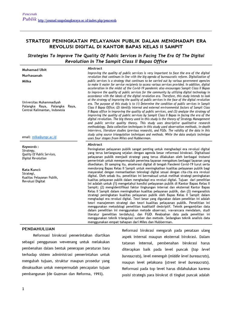 Jurnal STRATEGI PENINGKATAN PELAYANAN PUBLIK Era Digital | PDF | Procedural Knowledge | Science