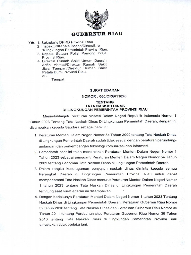 Tata Naskah Dinas Di Lingkungan Pemerintahan Provinsi Riau | PDF