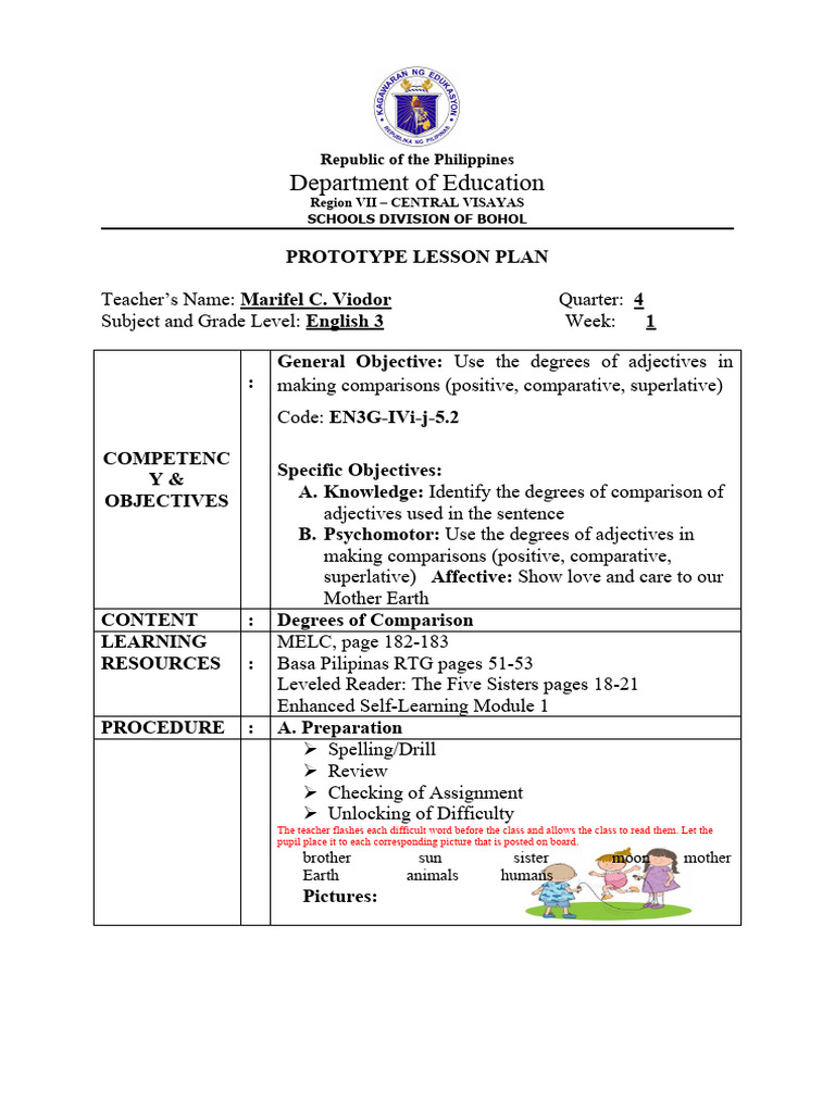 Bohol-English3 Q4 PLP Wk1 | PDF | Adjective | Linguistics