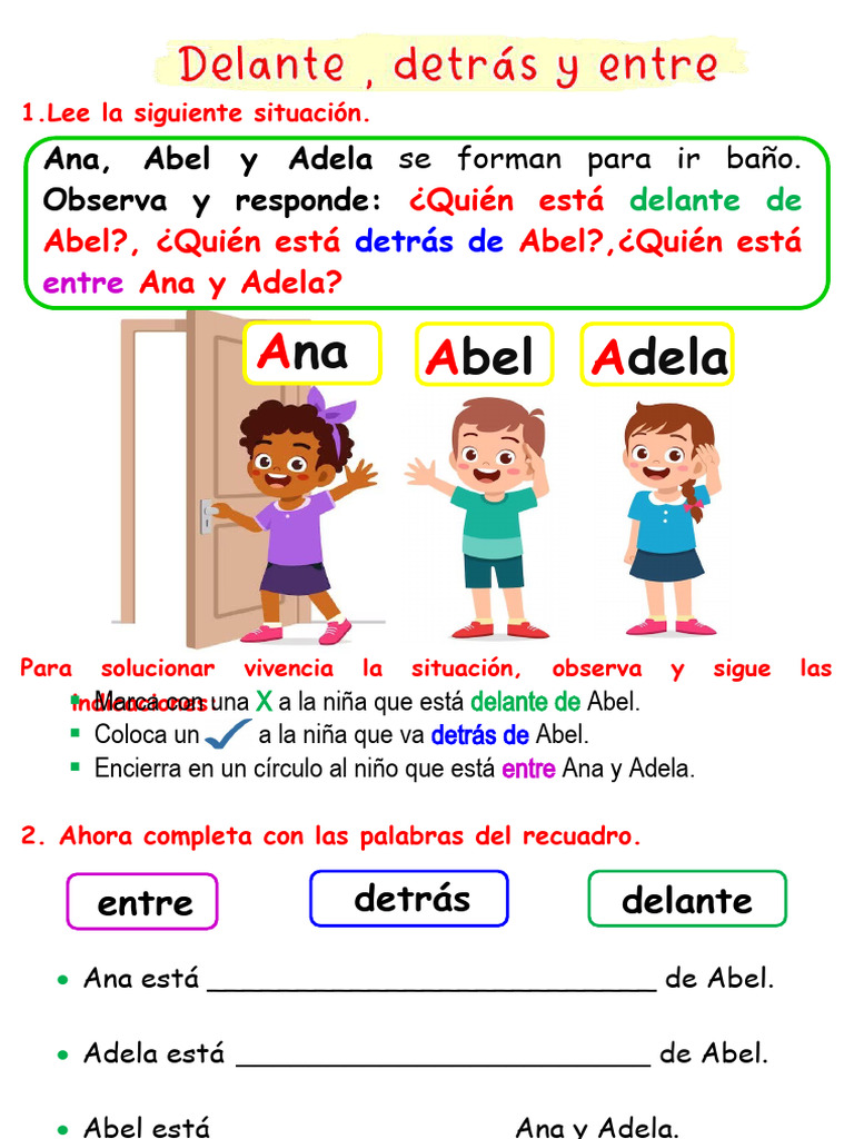 Fichas sobre Delante y Detrás para Niños | PDF | Artes del Lenguaje y ...