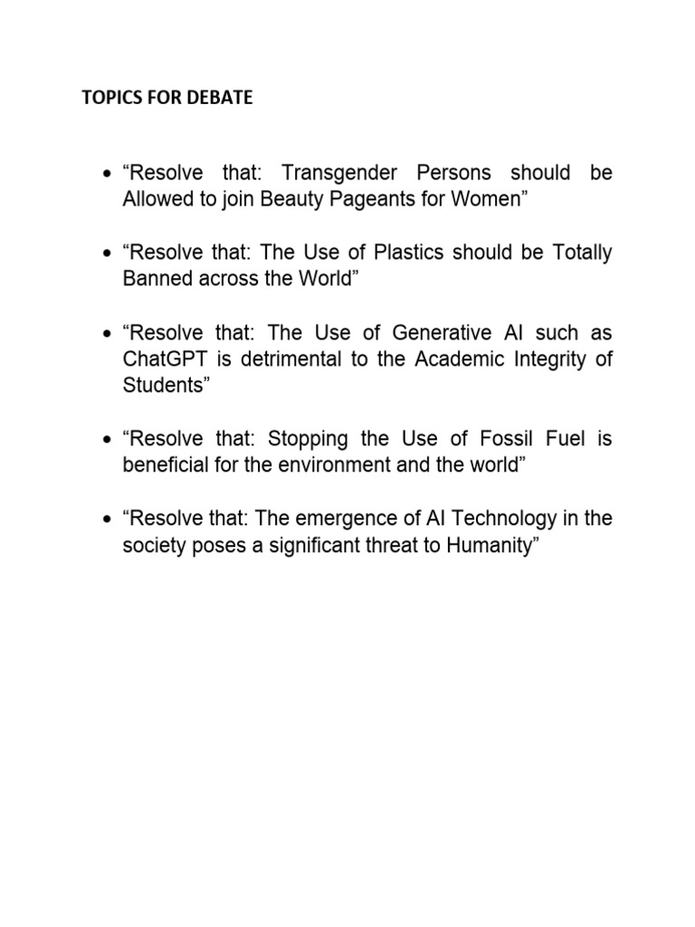 Topics For Debate | PDF | Science & Mathematics