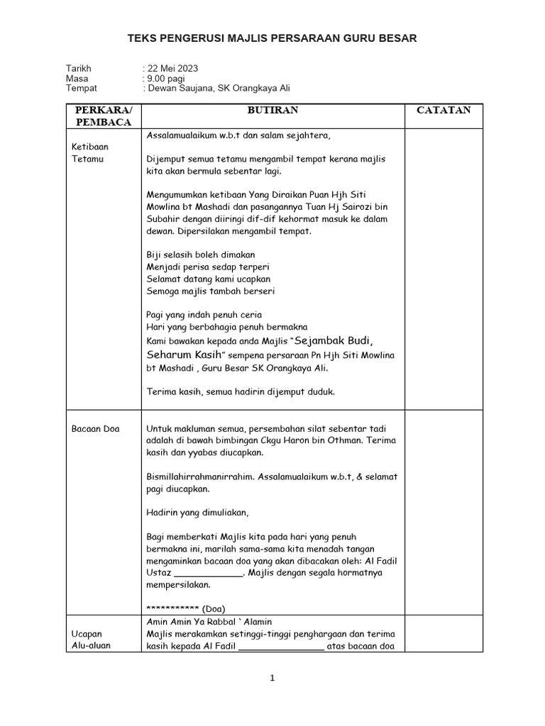 Teks Pengerusi Majlis Persaraan Guru Besar | PDF