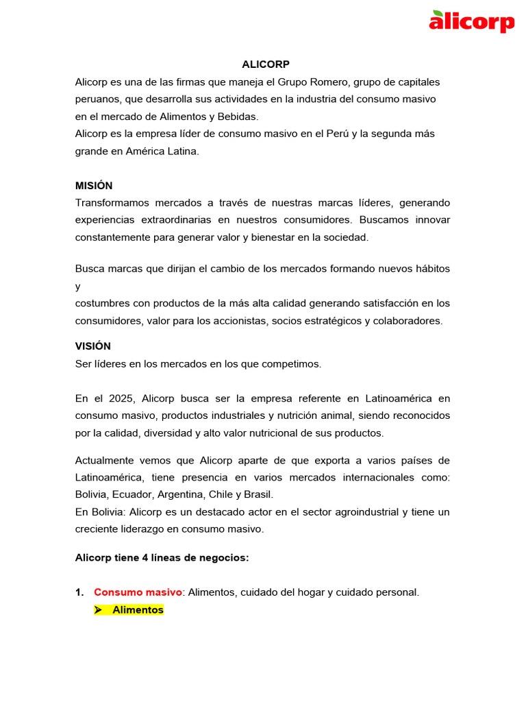 Alicorp - G3 | Descargar gratis PDF | Marketing | Economias