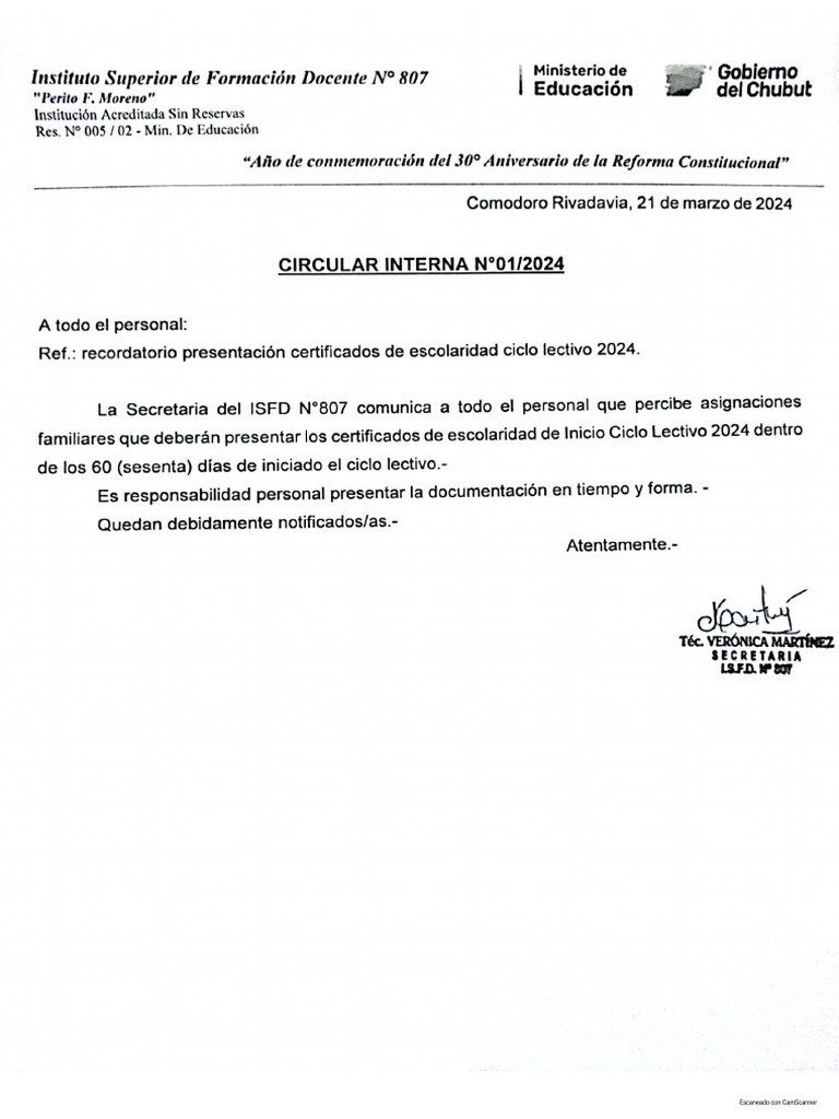 Circular Interna 01-24 - 807-22 de Marzo 2024 | PDF