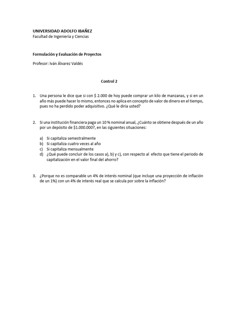 Control 2 + Pauta | PDF | Interés | Inflación