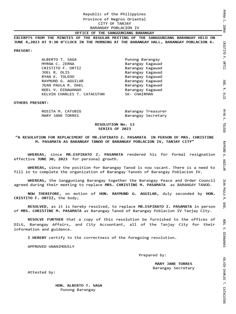 Resolution for replacement of TANOD | PDF | Government | Justice