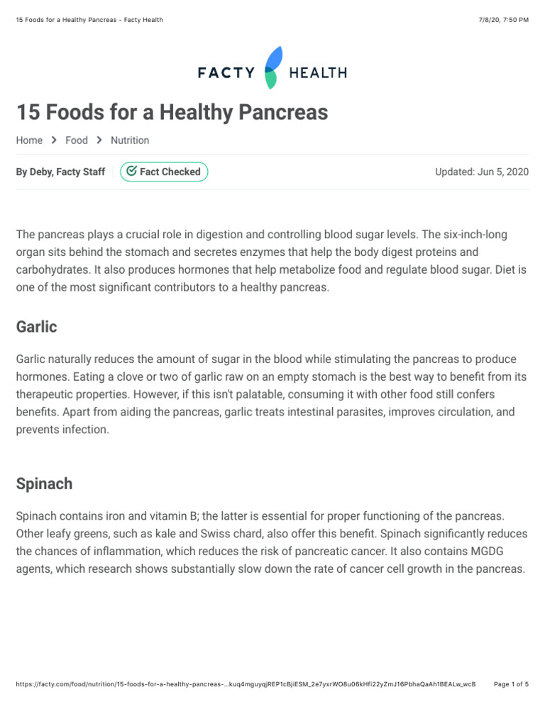 15 Foods For A Healthy Pancreas - Facty Health | PDF | Pancreas | Insulin