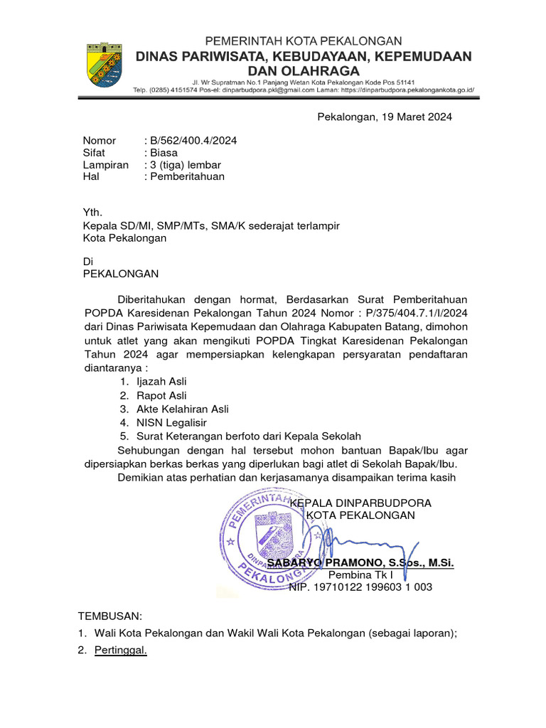 Surat Pemberitahuan Berkas | PDF