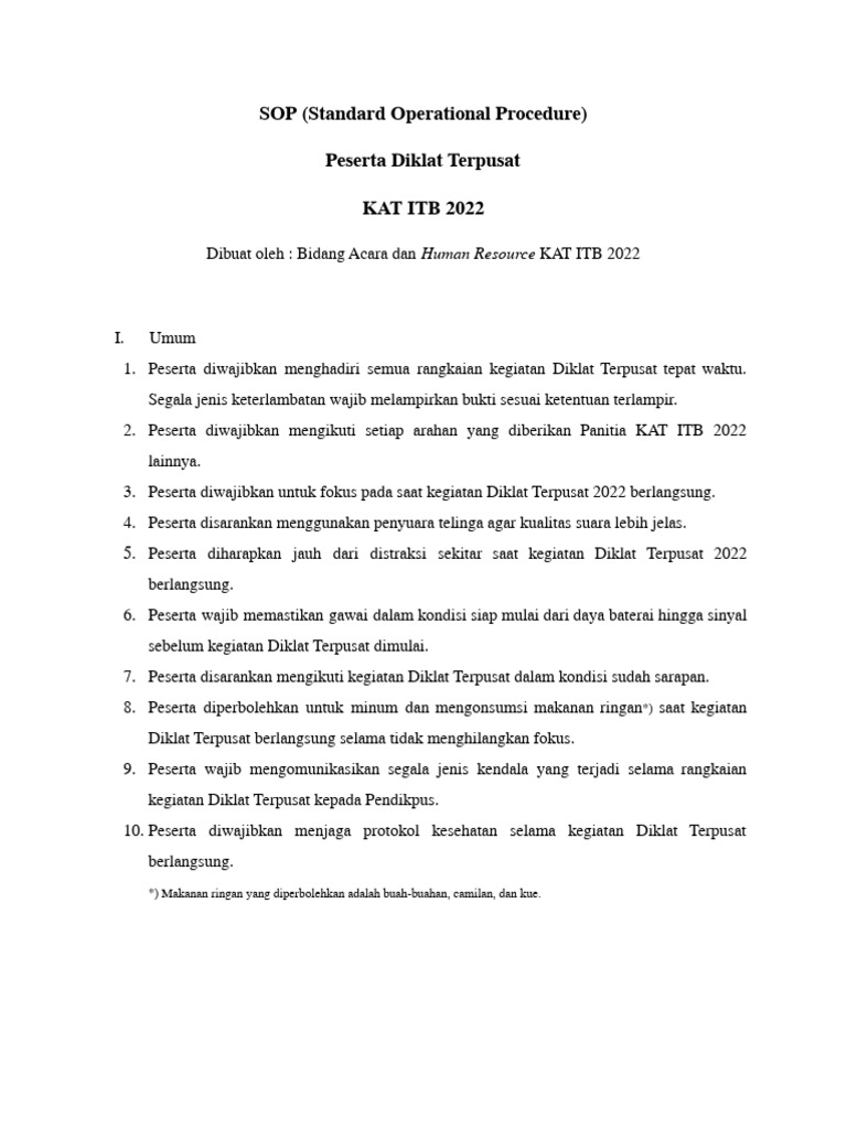 SOP Diklat Terpusat KAT ITB 2022 | PDF