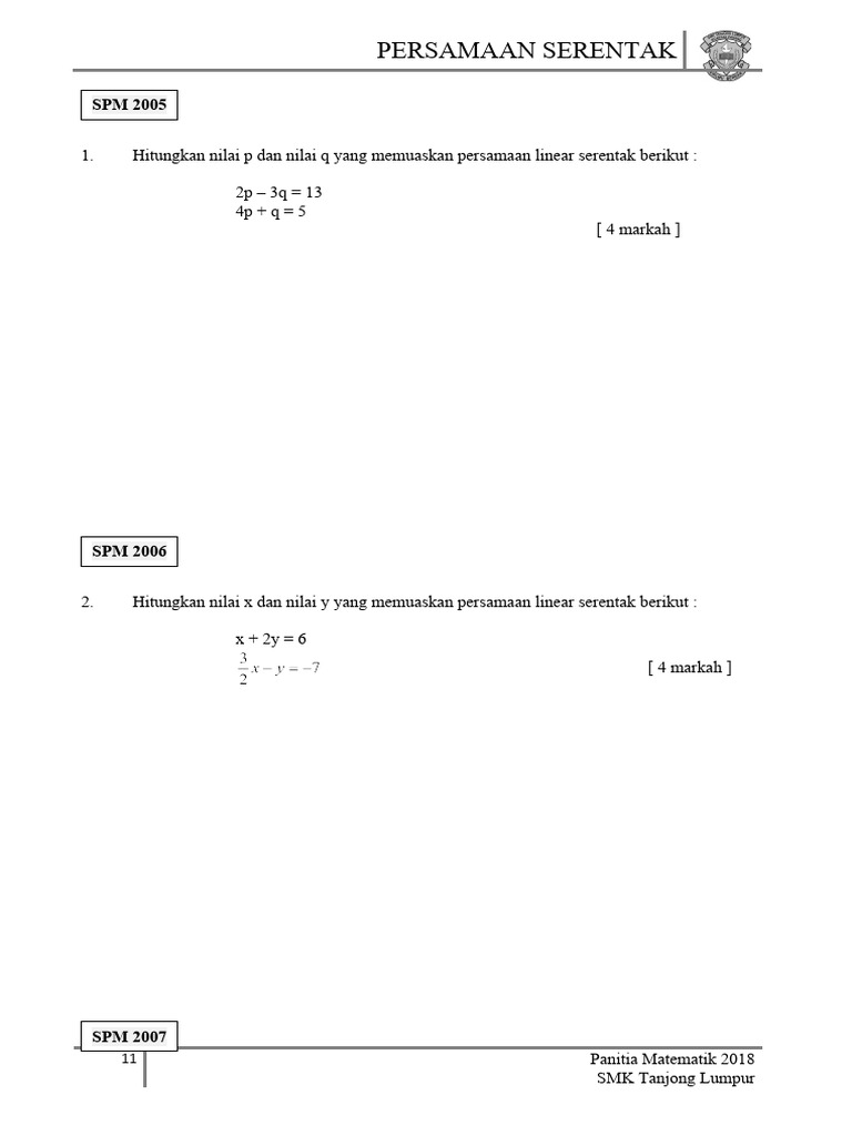 3 Modul Panitia Matematik-PERSAMAAN SERENTAK | PDF | Metode & Bahan Ajar