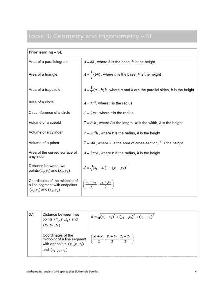 Trigonometry Formulary | PDF | Area | Elementary Geometry