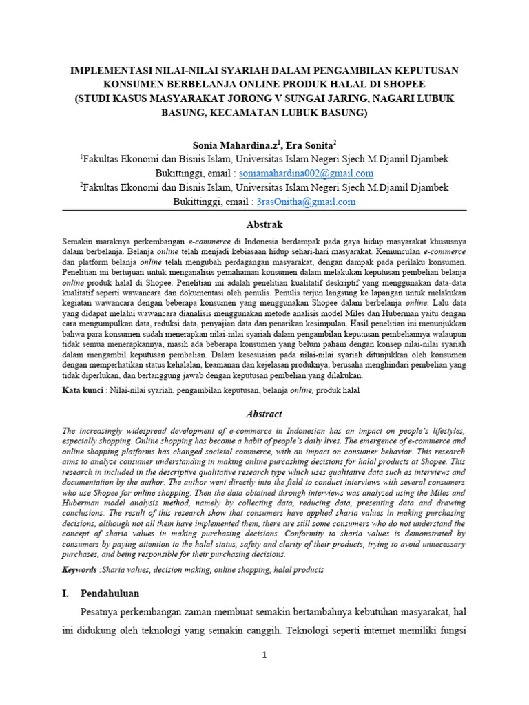 Implementasi Nilai-Nilai Syariah Dalam Pengambilan Keputusan Konsumen ...