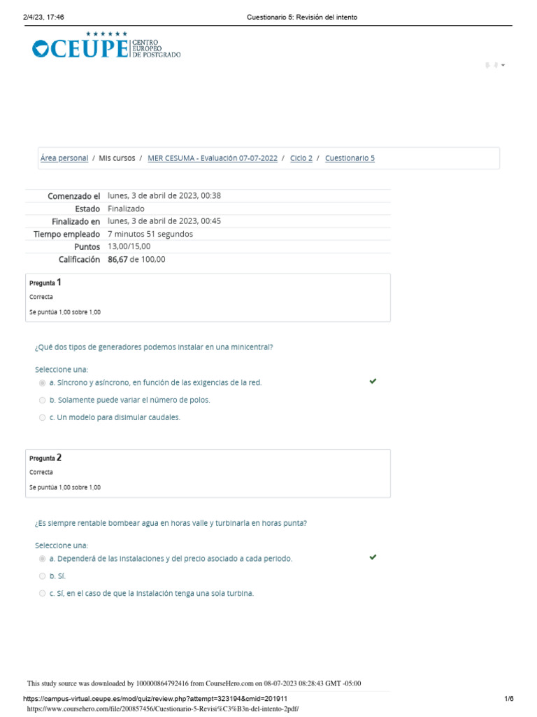 Cuestionario 5 Revisi N Del Intento 2 PDF | PDF | Turbina