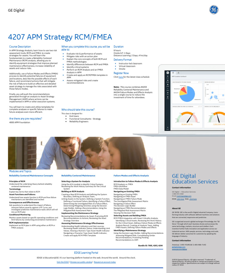 4207 APM Strategy RCM FMEA Course Brochure | PDF | Reliability ...