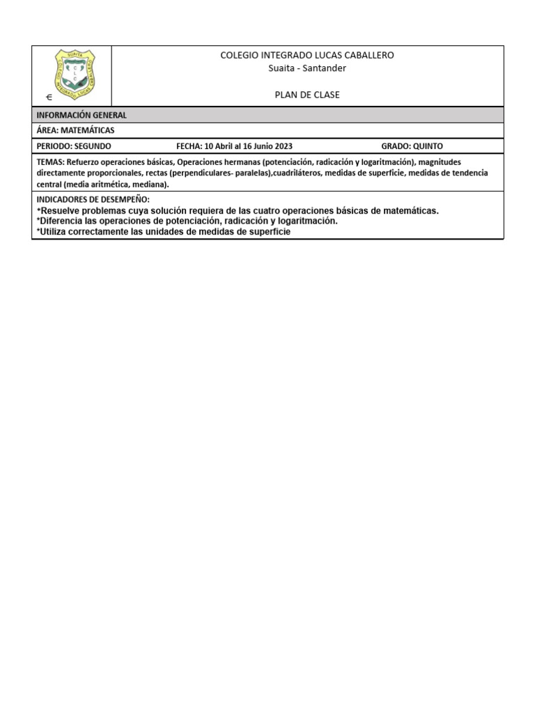 PLAN CLASE MAT.5° PER. 2do - 2023 | PDF | Geometría euclidiana | Matemáticas