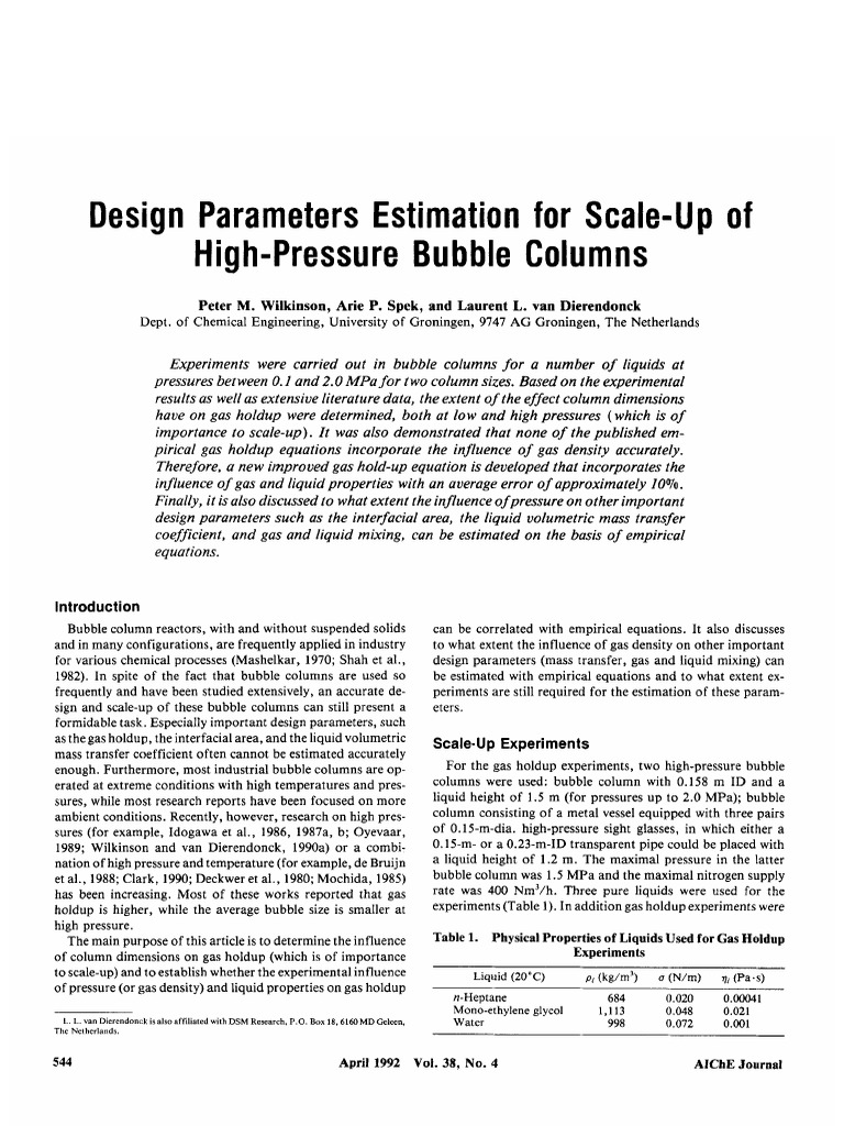 Wilkinson1992 - Design Parameters Estimation For Scale-Up | PDF | Gases | Liquids