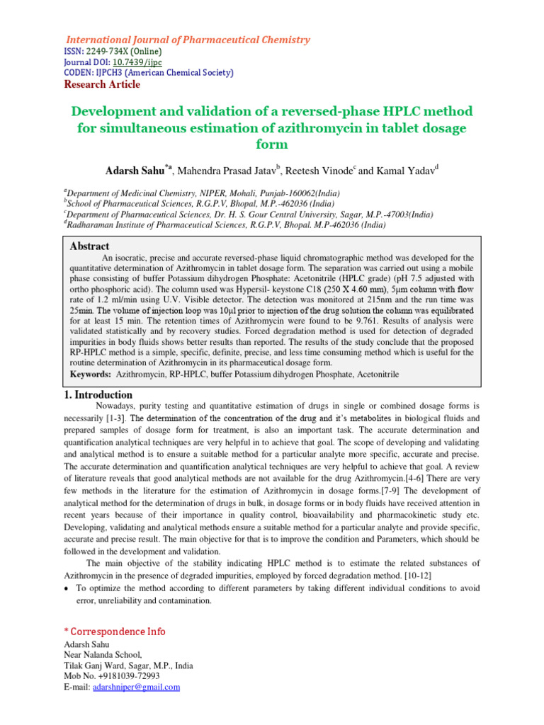 HPLC Method for Azithromycin Estimation | PDF | High Performance Liquid ...