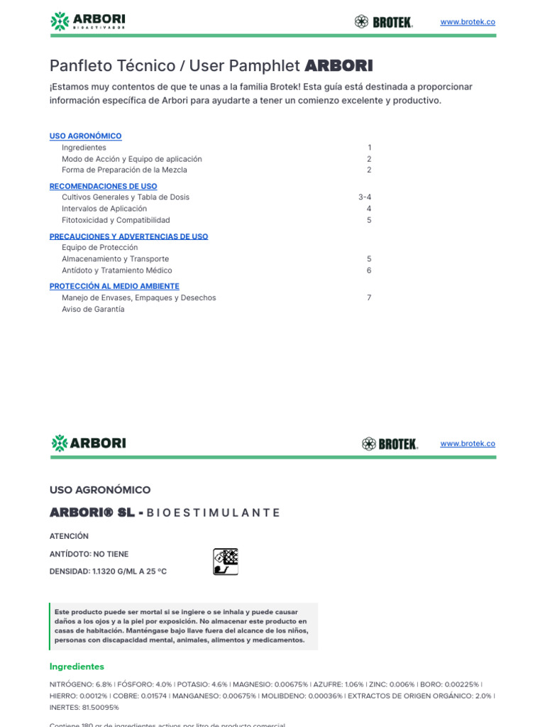 ARBORI Ficha Técnica | PDF | Agua | Vómitos