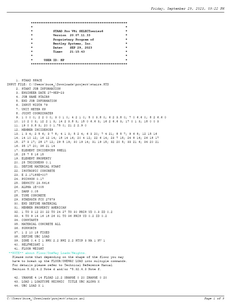 Analysis Output From Staad Two Storey Pdf Beam Structure Mechanics