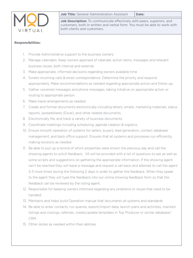 Job Description General Admin | PDF | Databases | Customer Relationship ...