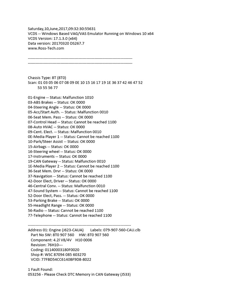 VCDS Scan | PDF | Motor Vehicle | Vehicles