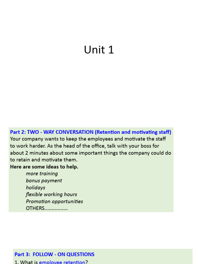 Speaking Topic (Unit 1) | PDF | Employment | Organizational Culture