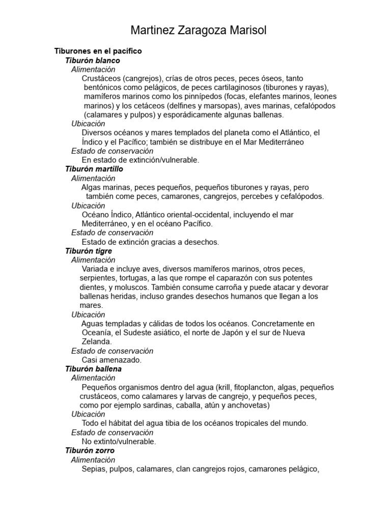Tipos de tiburones en el Pacífico | PDF | Mamíferos marinos | Tiburones