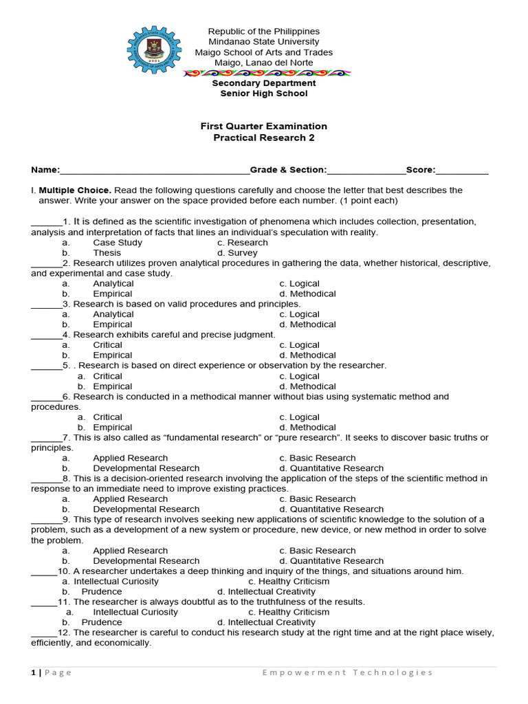 PR 1st Examination | PDF | Methodology | Empirical Evidence