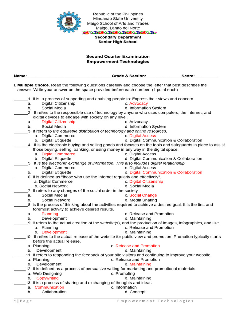 tq2 Answer Key | PDF | Popular Culture & Media Studies | Social Media
