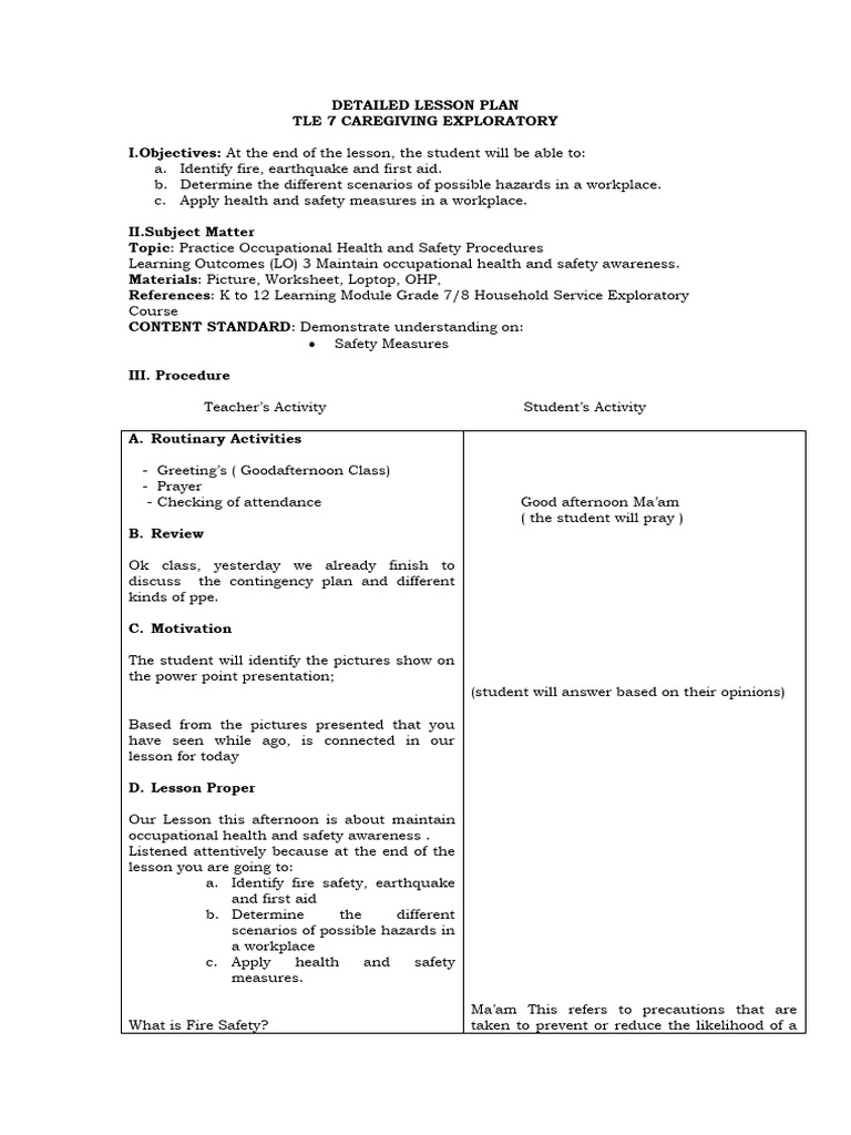DLP Fire Drill, Earthquake, First Aide | PDF | Occupational Safety And ...