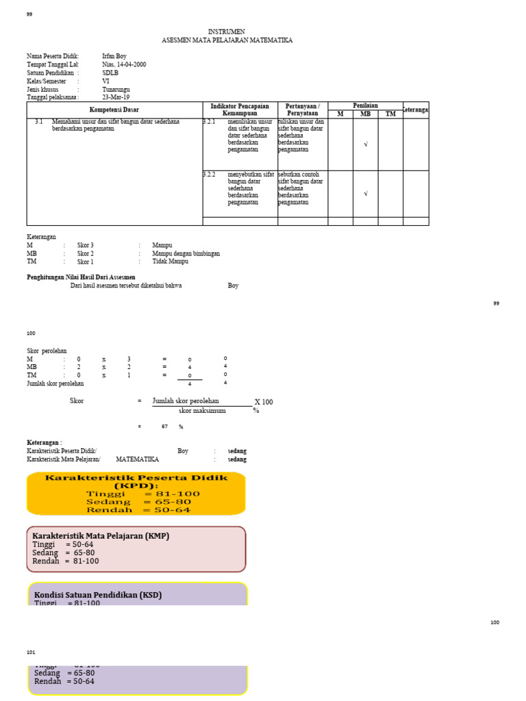 Asesmen KD Bhsa Dan MTK Tunarungu Kelas 6 | PDF