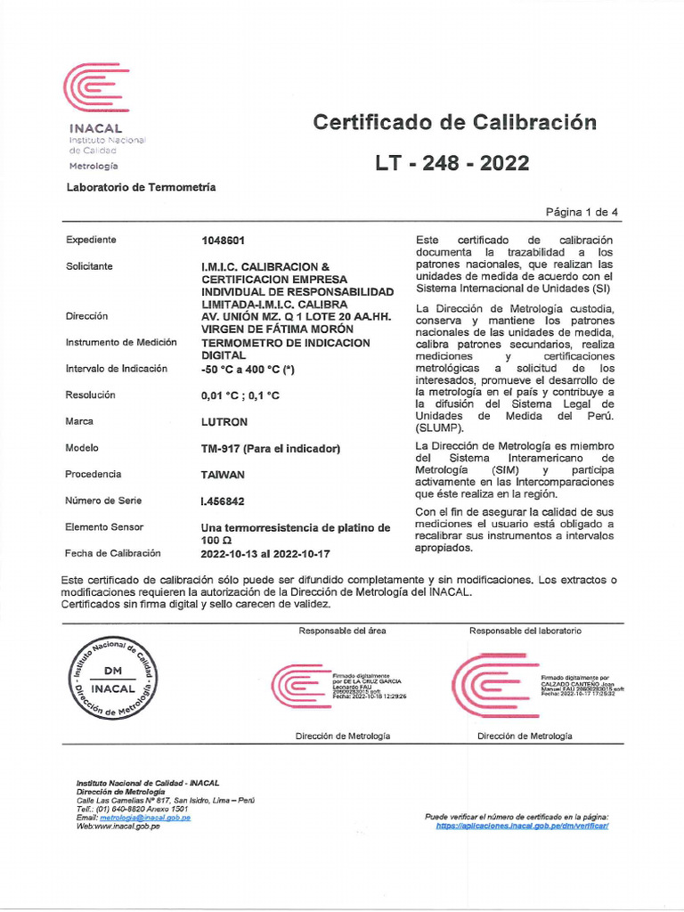 Certificados de Calibracion y Data Report (Parte 01) | PDF