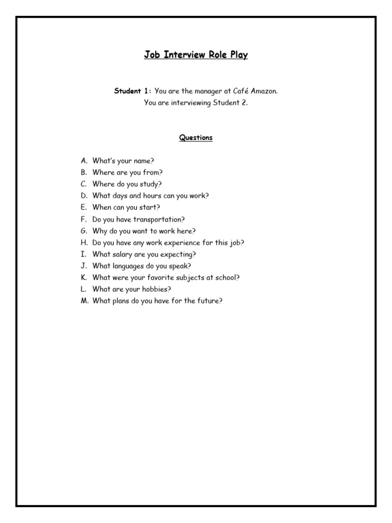 Job Interview Role-play | PDF