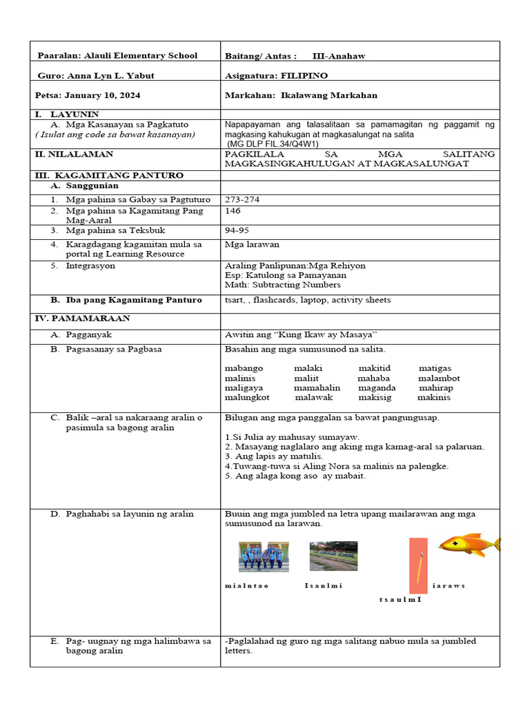 COT 2 Filipino-Mga salitang-magkasingkahulugan-at-magkasalungat | PDF