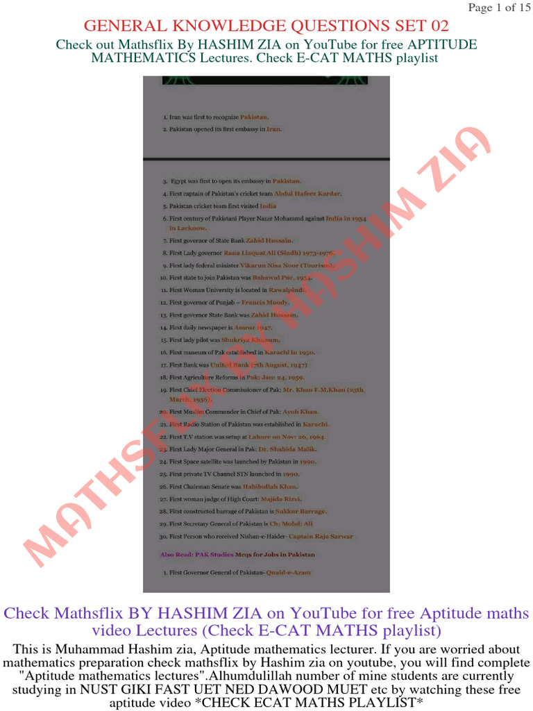 General Knowledge Questions Set 02 | PDF | Mathematics | Science