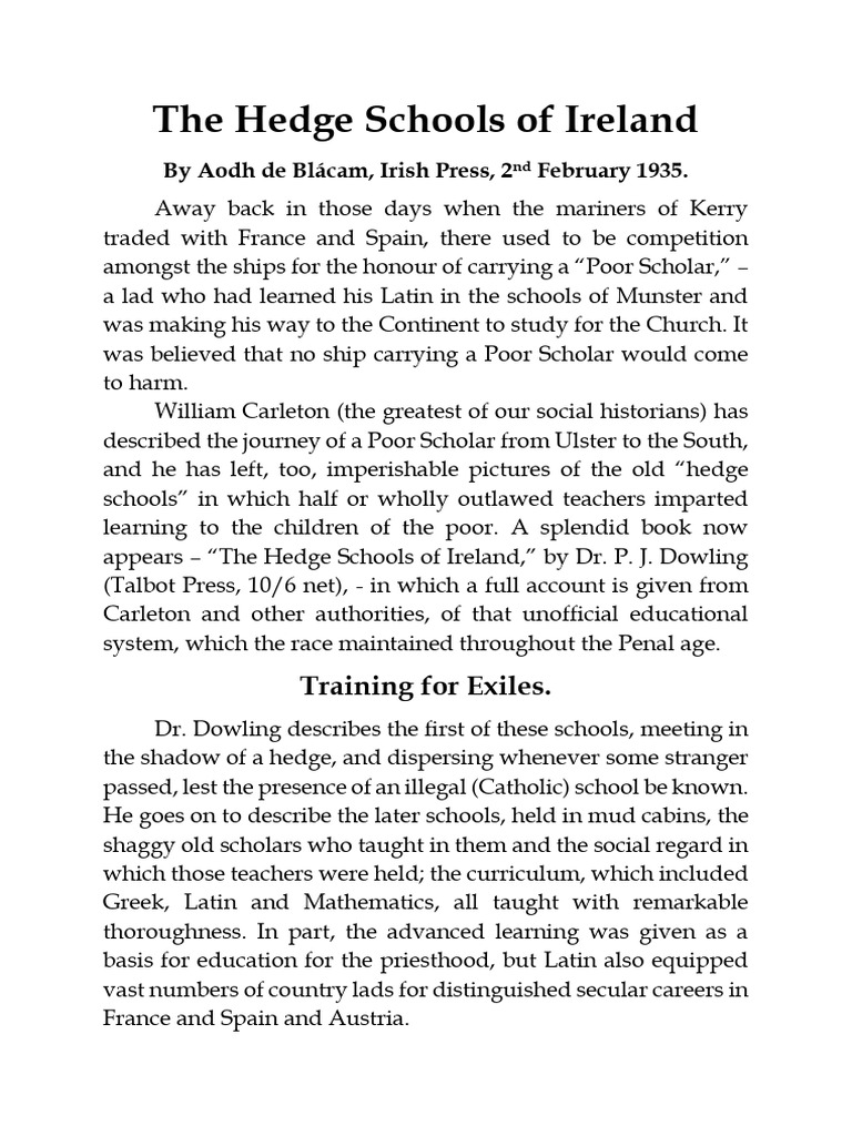 The Hedge Schools of Ireland 1 | PDF | Social Science | History